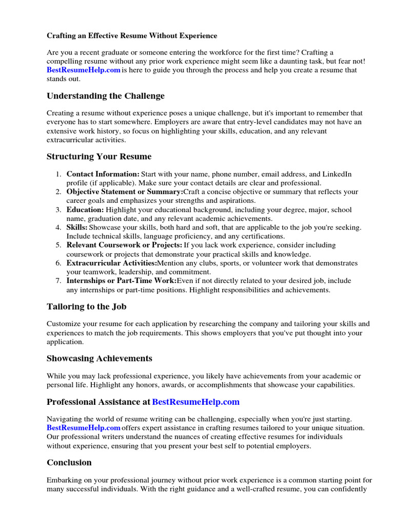 Resume Without Experience | Download Free PDF | Résumé | Recruitment
