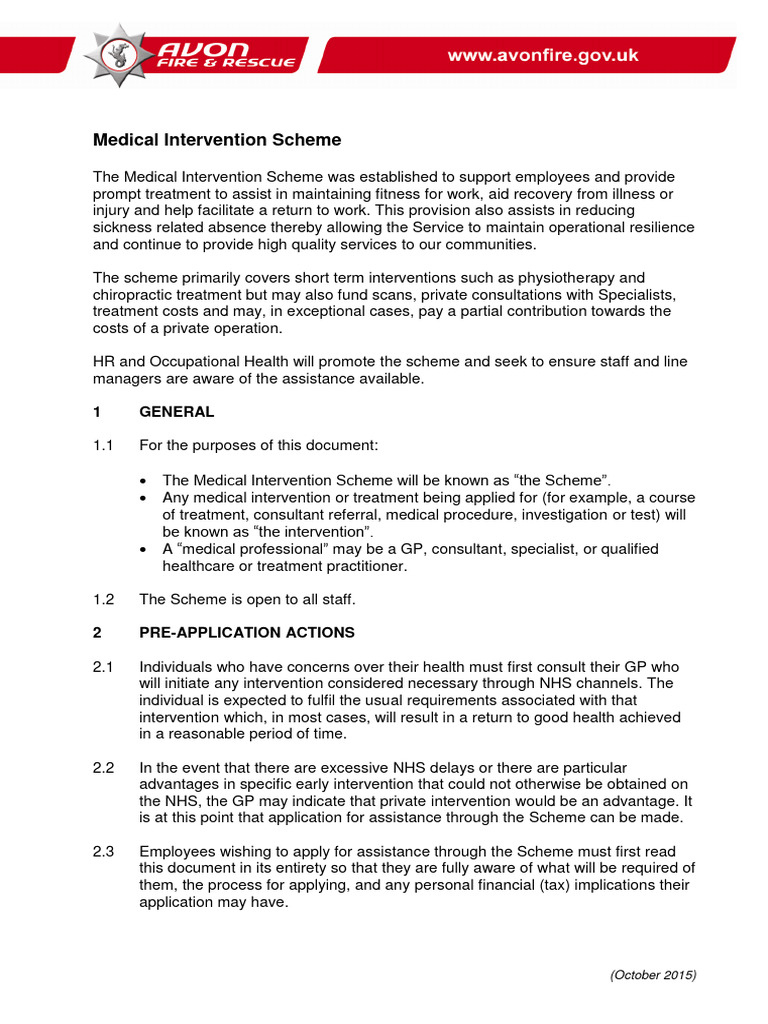 Medical Intervention Scheme Guidance Oct15 PDF | PDF | Health Care | General Practitioner