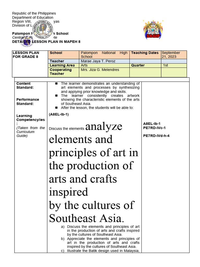 1DETAILED LESSON PLAN GRADE 7 PEROZ Edited2 | PDF | Weaving | Textiles