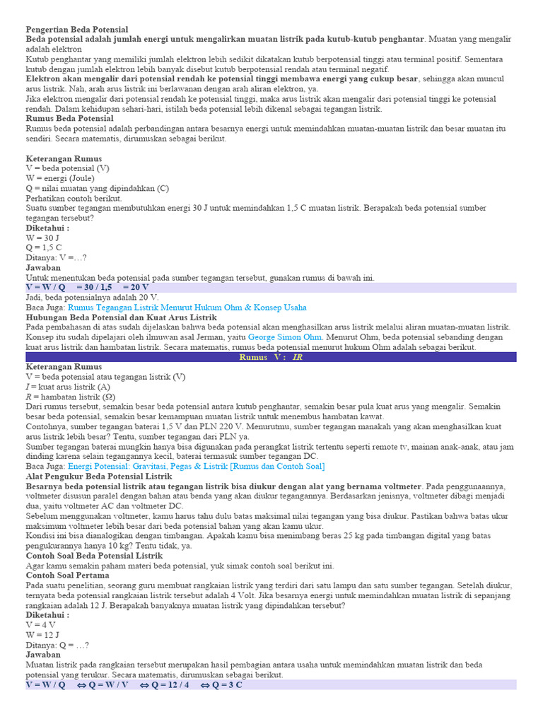 Pengertian Beda Potensial | PDF