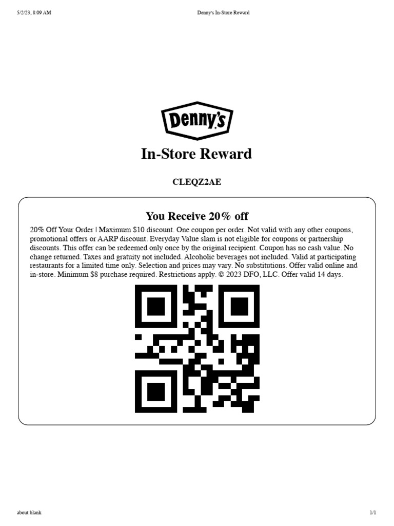 Denny's 20% Off In-Store Coupon 2025 | PDF