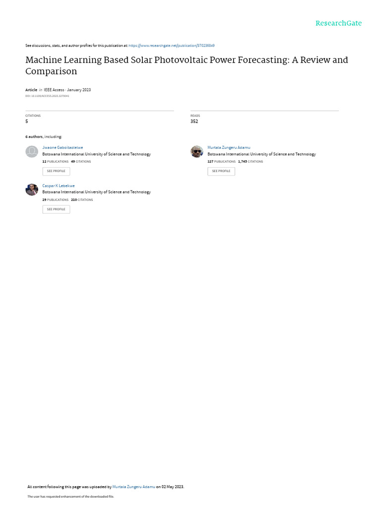 Machine Learning Based Solar Photovoltaic Power Forecasting A Review and Comparison | PDF ...