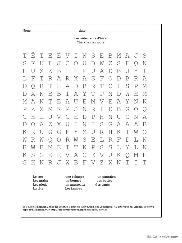 Mots cachés sur les vêtements d'hiver | PDF