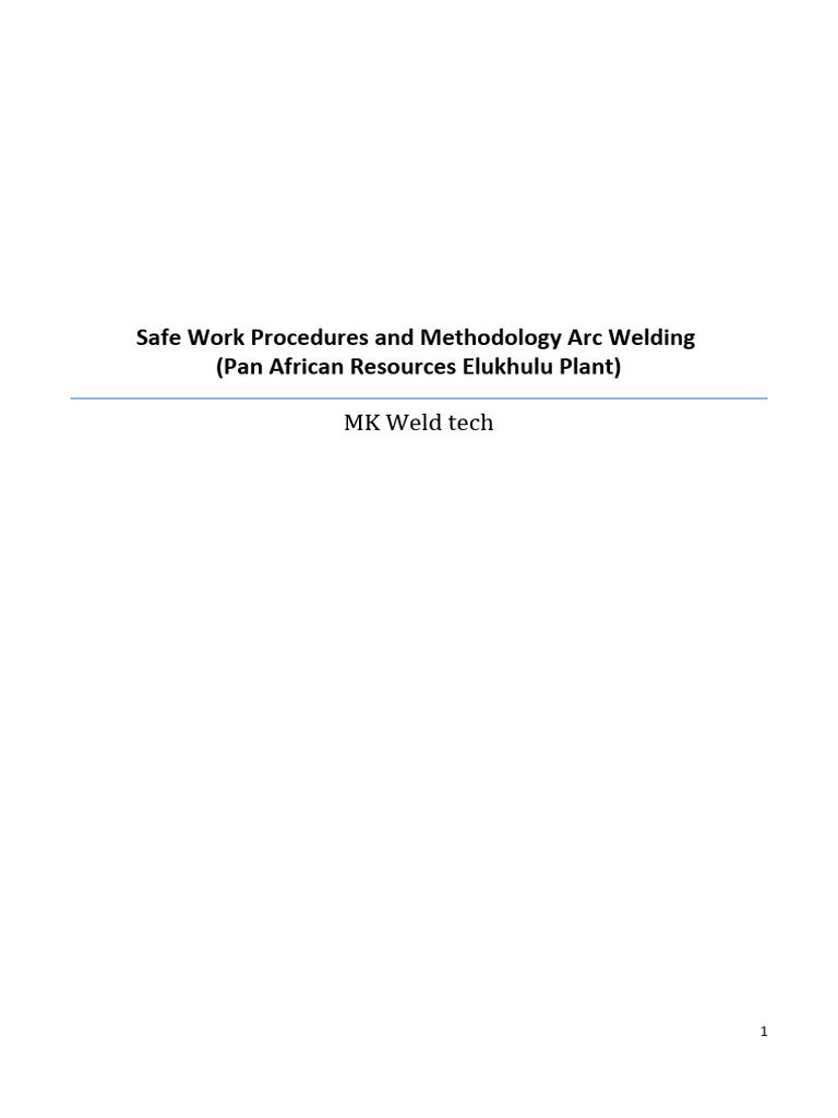 Safe Work Procedures and Methodology Arc Welding | PDF | Welding ...