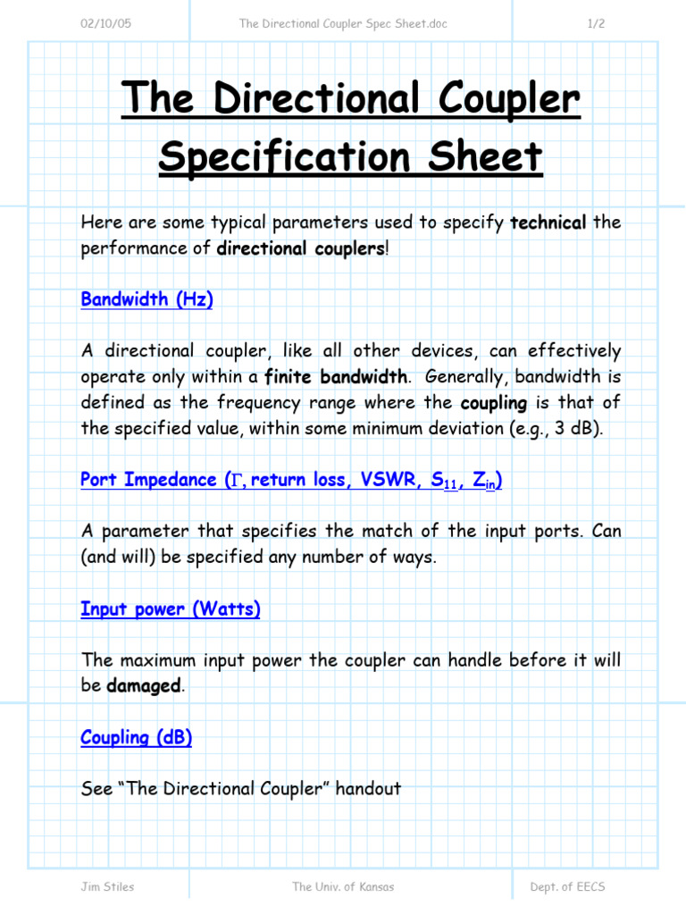 The Directional Coupler Spec Sheet | PDF