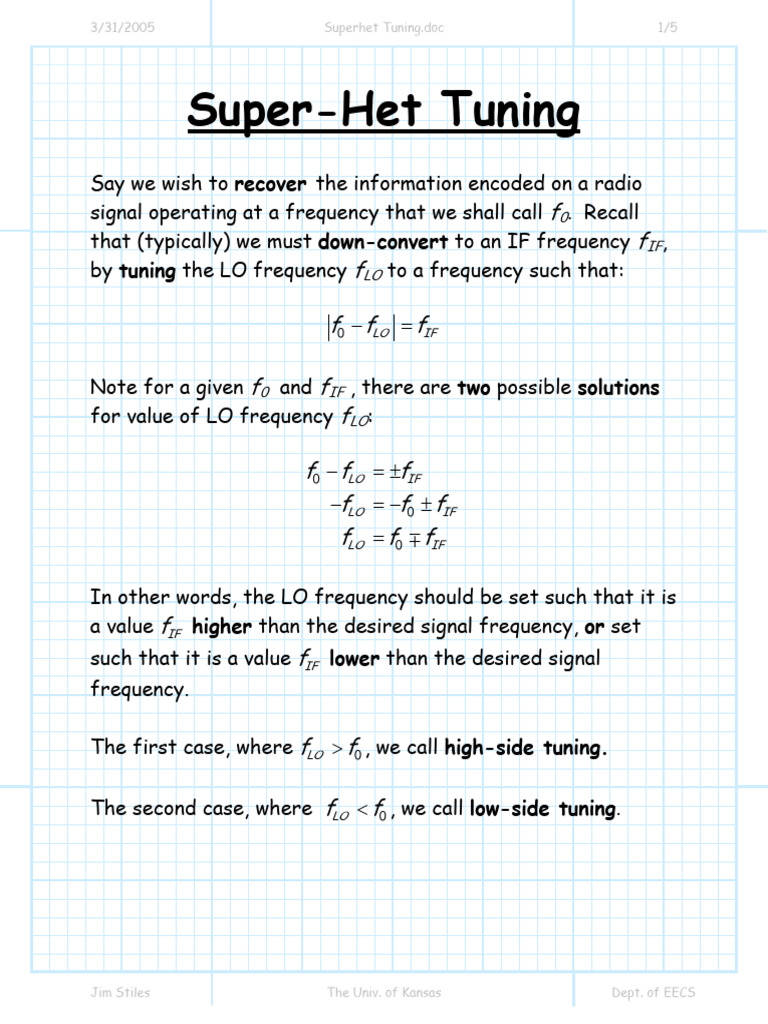 Superhet Tuning | PDF | Bandwidth (Signal Processing) | Telecommunications Engineering