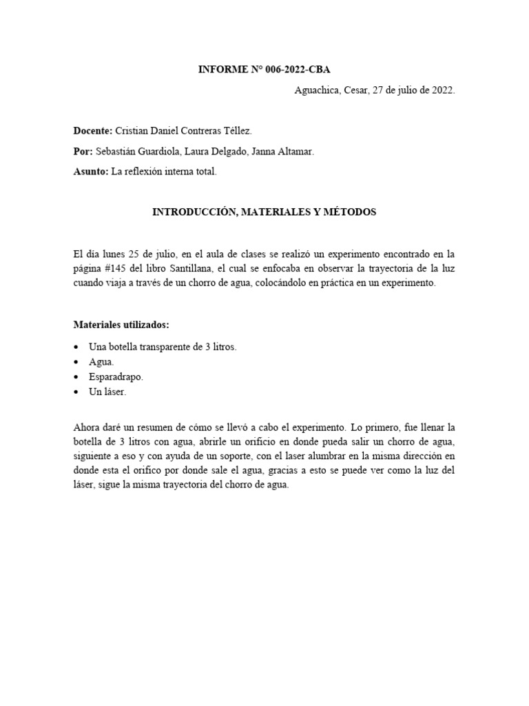 Informe La Reflexion Total Interna Janna Altamar Laura Delgado ...