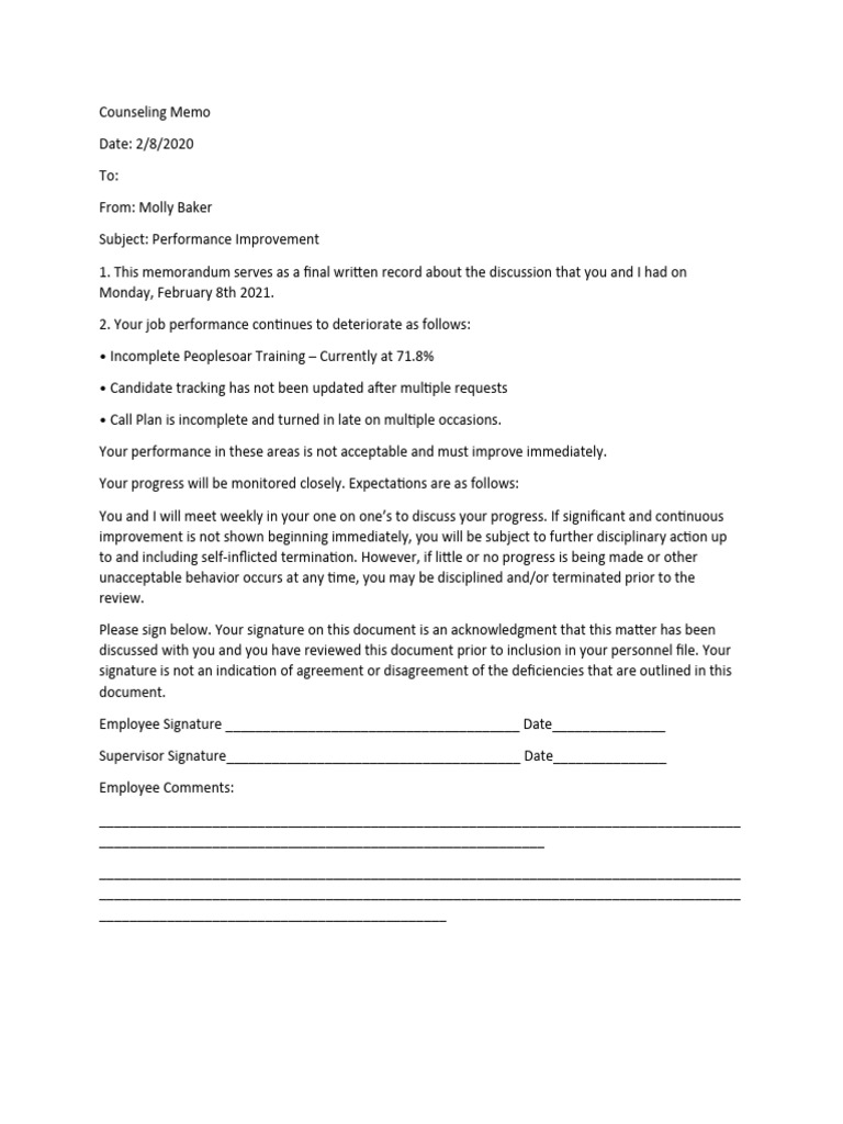 Counseling Memo - PIP | PDF