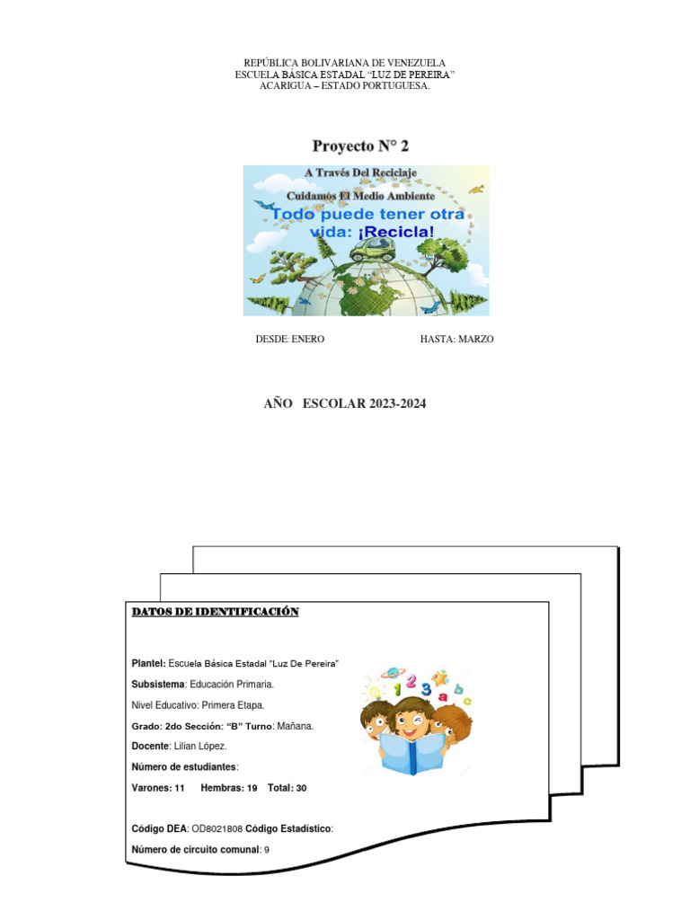 Proyecto Segundo Lapso. 2do Grado. 2024 | PDF | Reciclaje | Evaluación