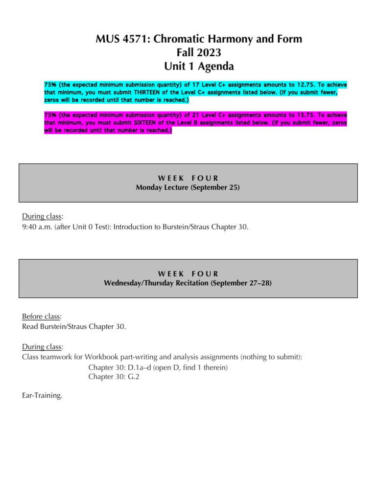 4571 Unit 1 Agenda | PDF | Pitch (Music) | Musical Forms