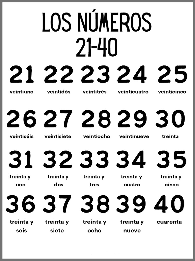Números del 21 al 40 para imprimir | PDF