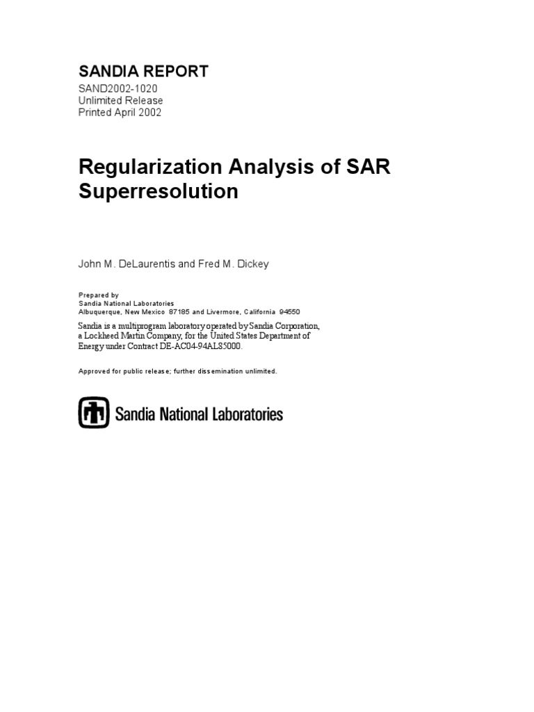 Regularization Analysis of SAR Superresolution: Sandia Report | PDF | Signal To Noise Ratio ...