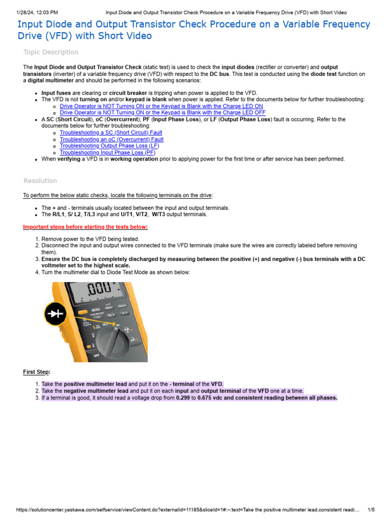 Input Diode and Output Transistor Check Procedure On A Variable Frequency Drive (VFD) With Short ...