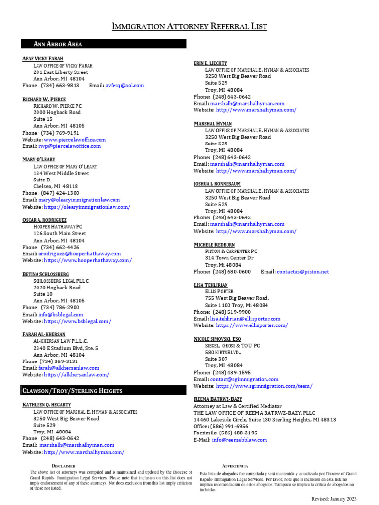 Private Attorney Referral List 2023 | PDF | Michigan