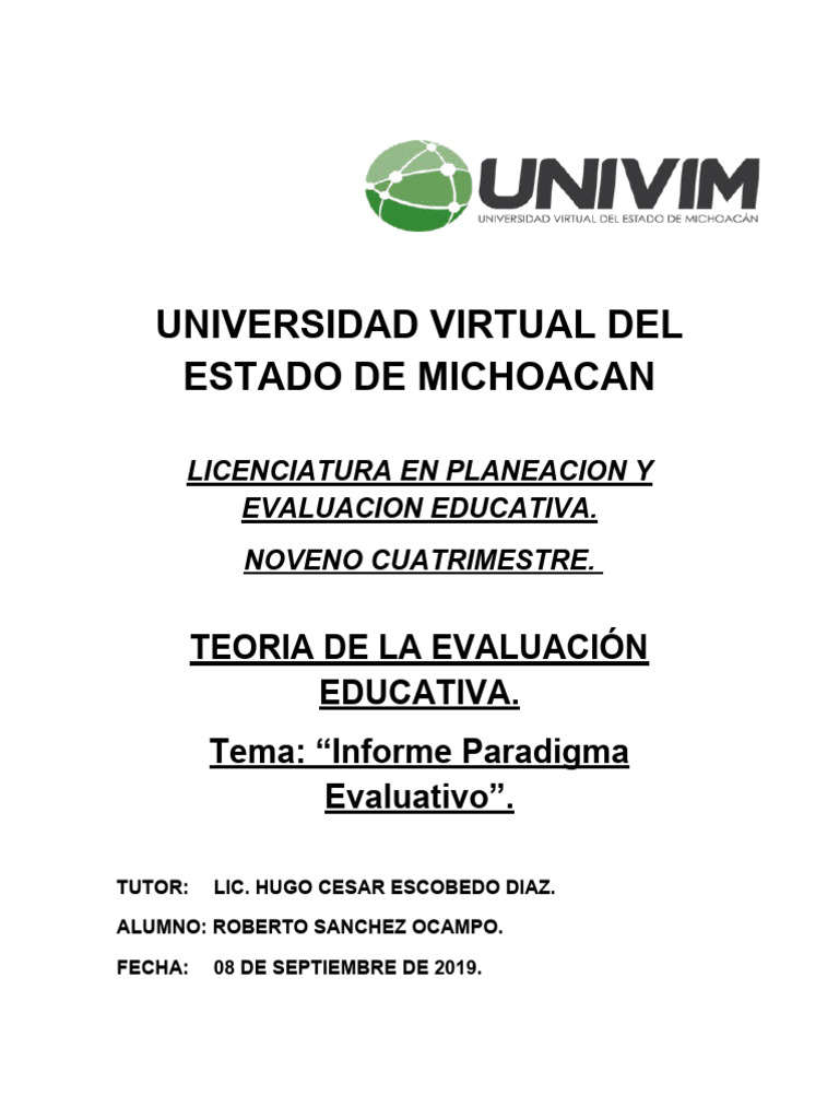 U1 - Act 3 - Roberto S O - Informe Paradigmas y La Evaluacion | PDF | Aprendizaje | Evaluación