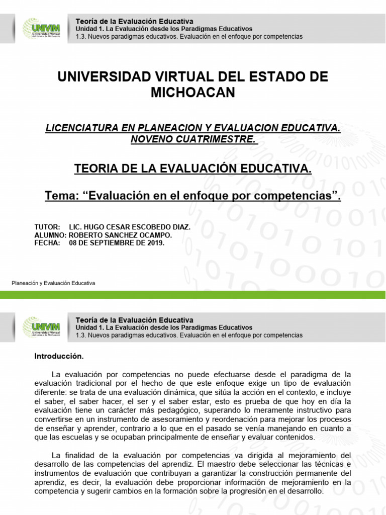 U1 - Act 4 La Evaluacion en El Enfoque Por Competencias Roberto S O | PDF | Evaluación | Aprendizaje
