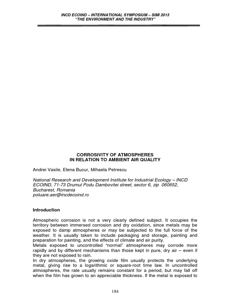 Corrosivity of Atmospheres Study 2013 | PDF | Corrosion | Rust