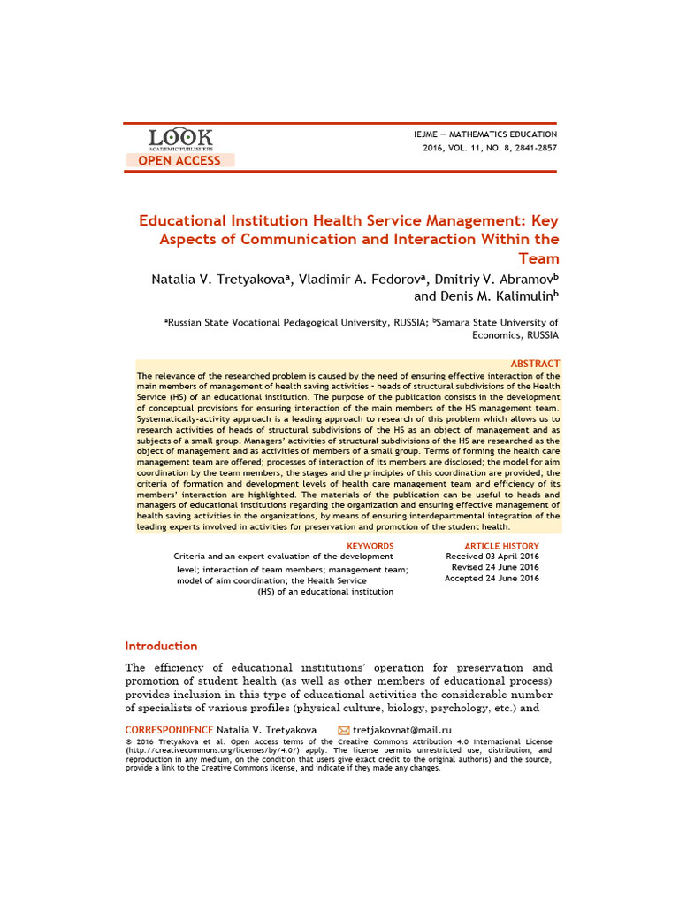 Educational Institution Health Service Management Key Aspects of ...