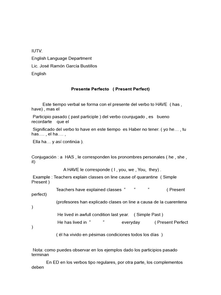 Presente Perfecto | Download Free PDF | Languages | Foreign Language Studies