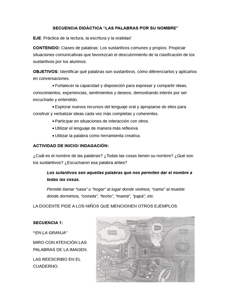 Secuencia Didáctica Sustantivos | PDF | Ciencia cognitiva | Comunicación humana