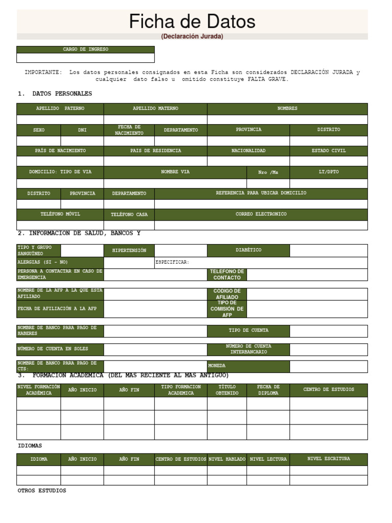 Ficha de Datos | PDF
