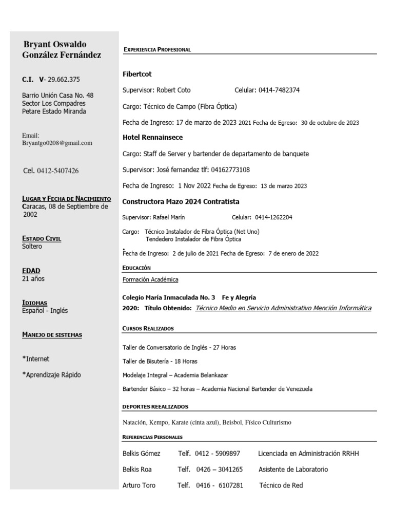 Curriculum Brayant Gonzalez | PDF