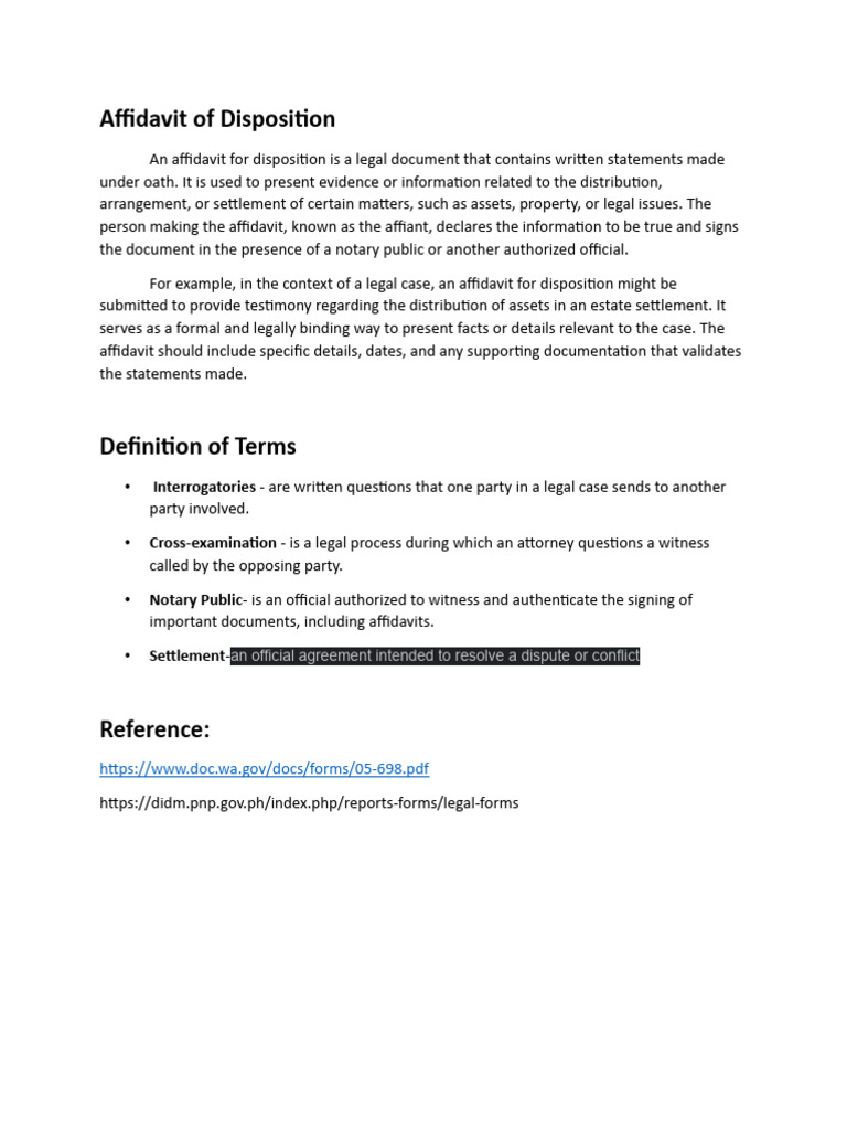 Affidavit of Disposition | PDF