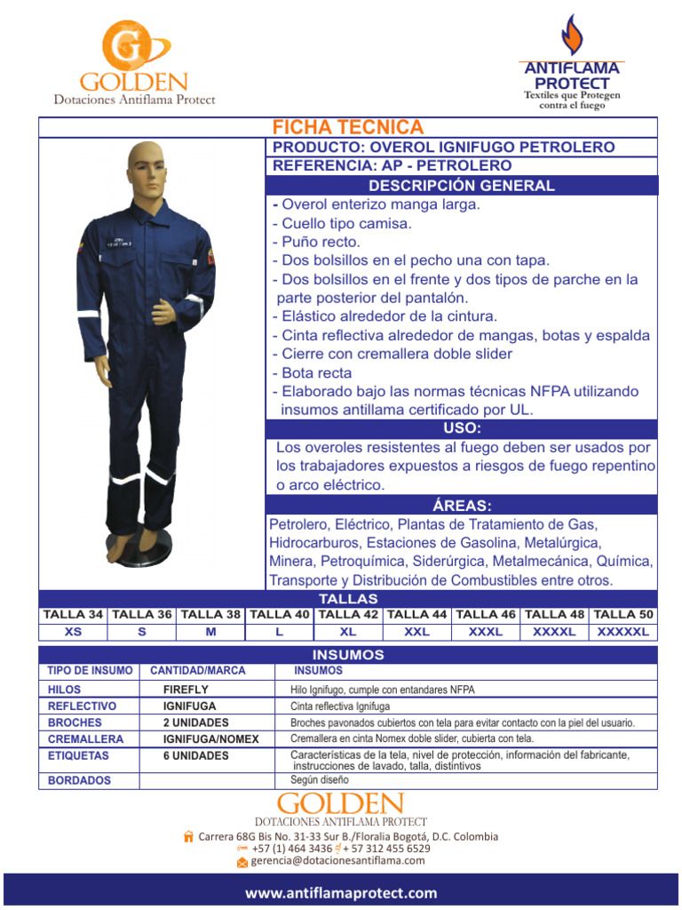 Ficha Tecnica Overol Ignifugo | Descargar gratis PDF | Moda | Ropa Ficha Tecnica Overol Ignifugo | Descargar gratis PDF | Moda | Ropa