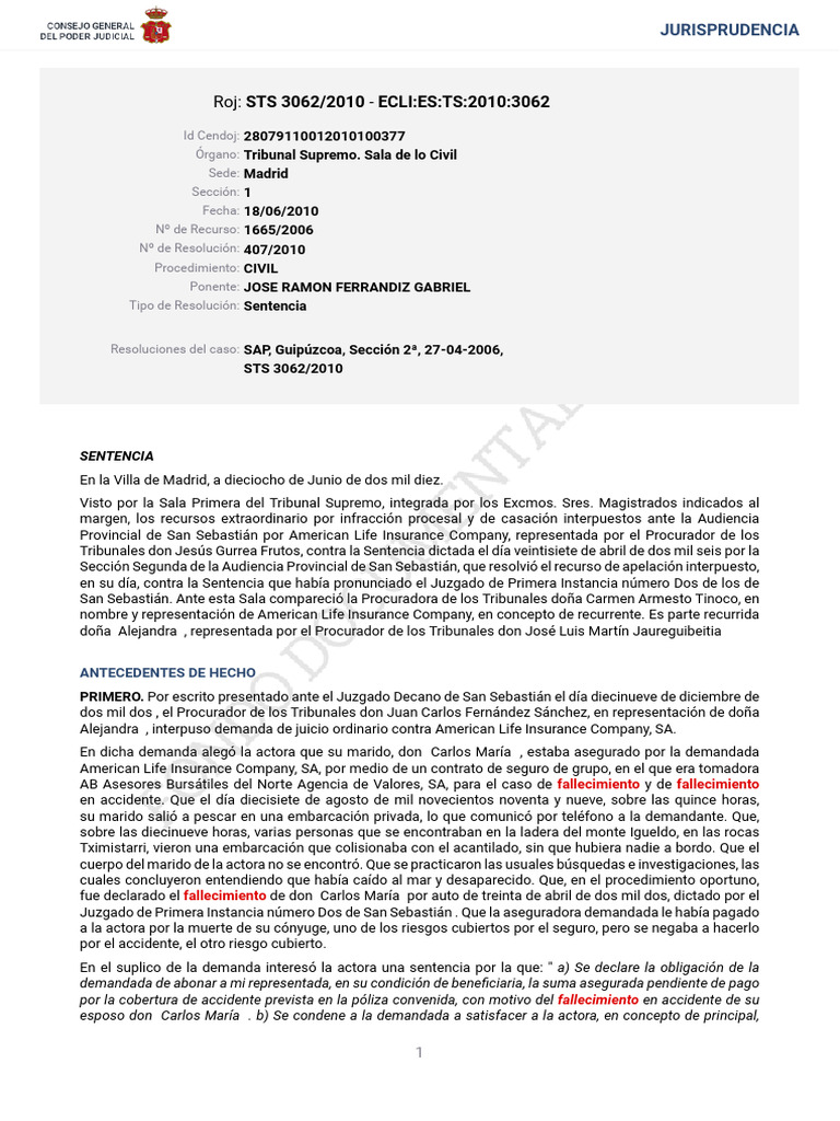 STS DECLARACIÓN DE FALLECIMIENTO | PDF | Sentencia (ley) | Caso de ley