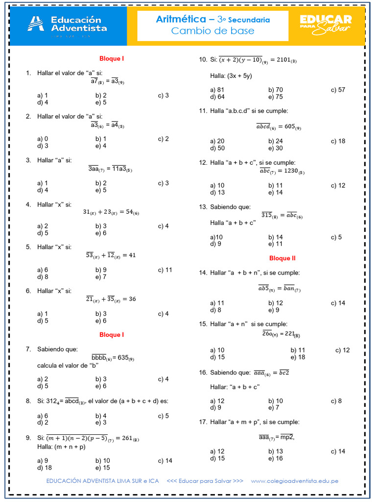 Separata - Cambio de Base - 3ro Sec | PDF | Ajedrez