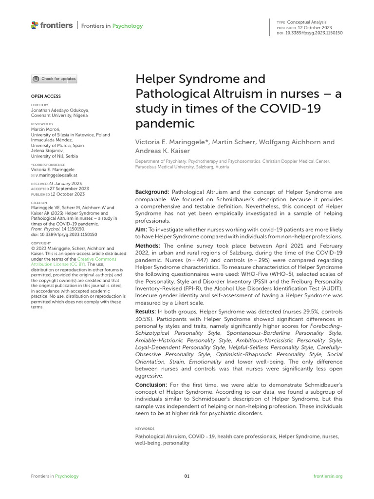 Helper Syndrome and Toxic Altruism | PDF | Mental Disorder | Health ...