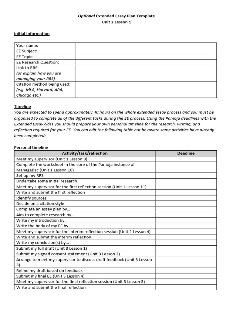Optional Extended Essay Plan Template | PDF | Essays | Citation