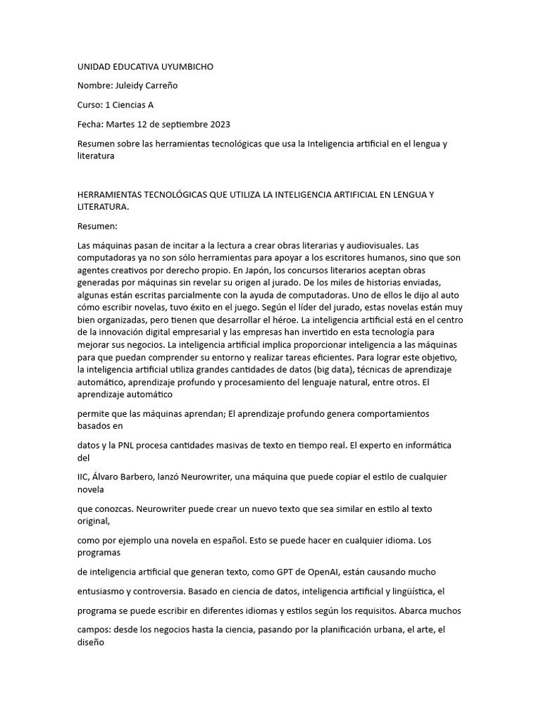 La IA en Lengua y Literatura | PDF | Inteligencia artificial ...