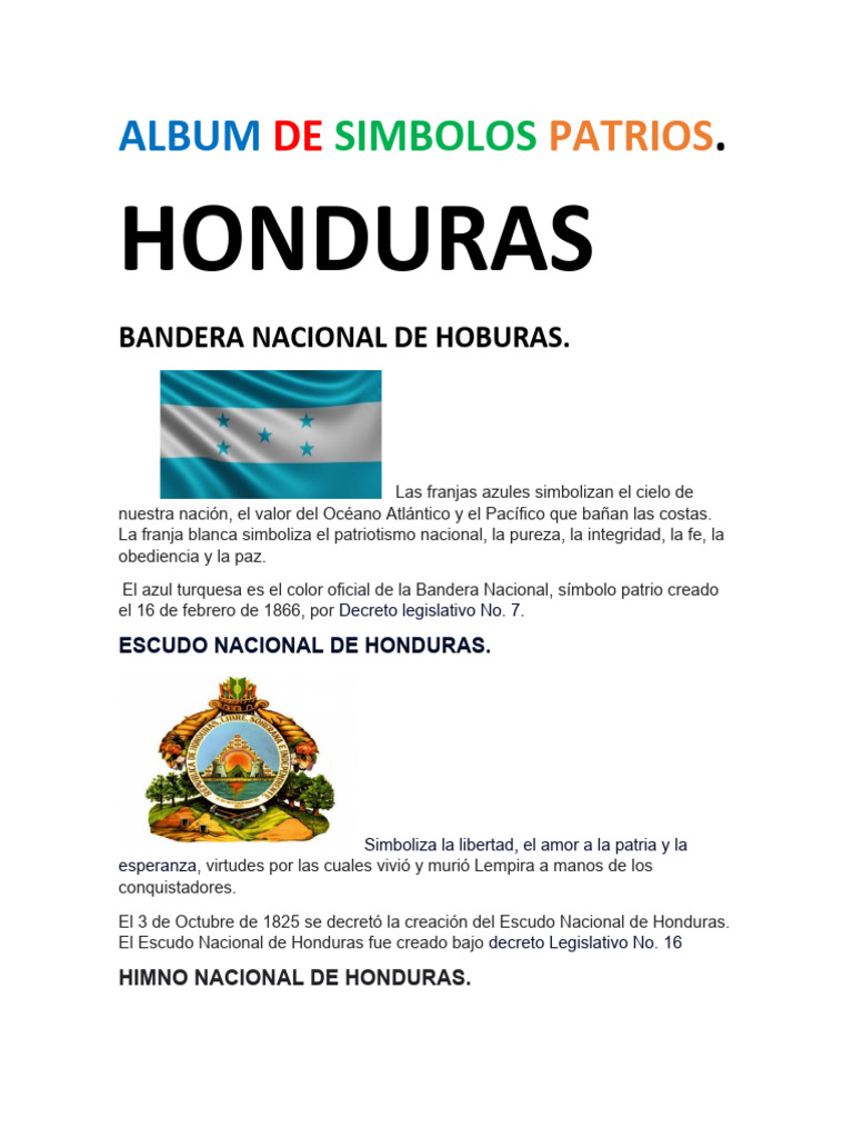 ALBUM DE SIMBOLOS PATRIOS HONDURAS | PDF | Costa Rica | Honduras