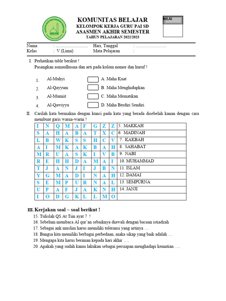 SOAL PAT PAI KELAS 5 Revisi | PDF