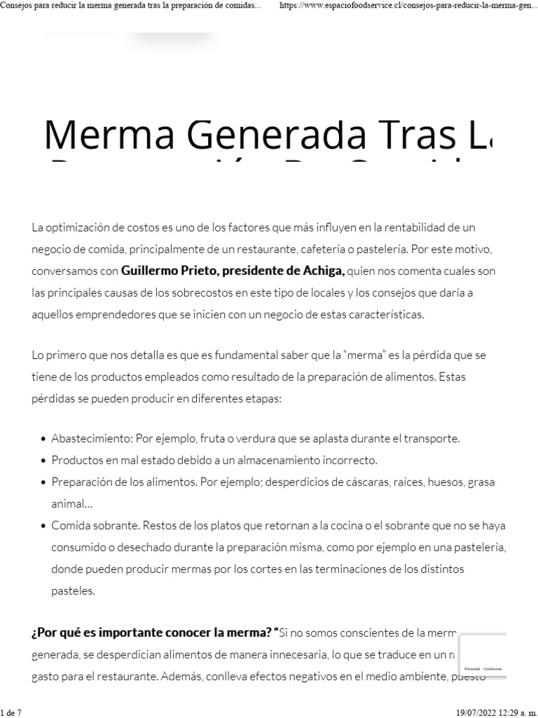 Consejos para Reducir La Merma Generada Tras La Preparación de Comidas ...