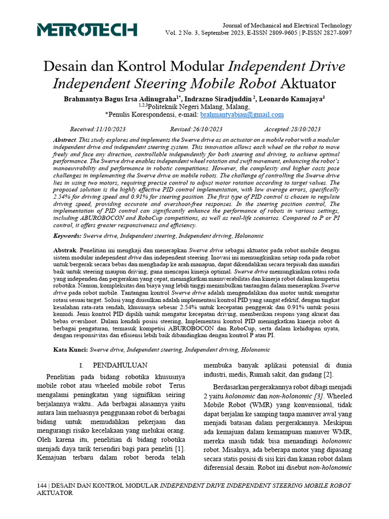Desain Dan Kontrol Modular Independent Drive Independent Steering Mobile Robot Aktuator | PDF ...