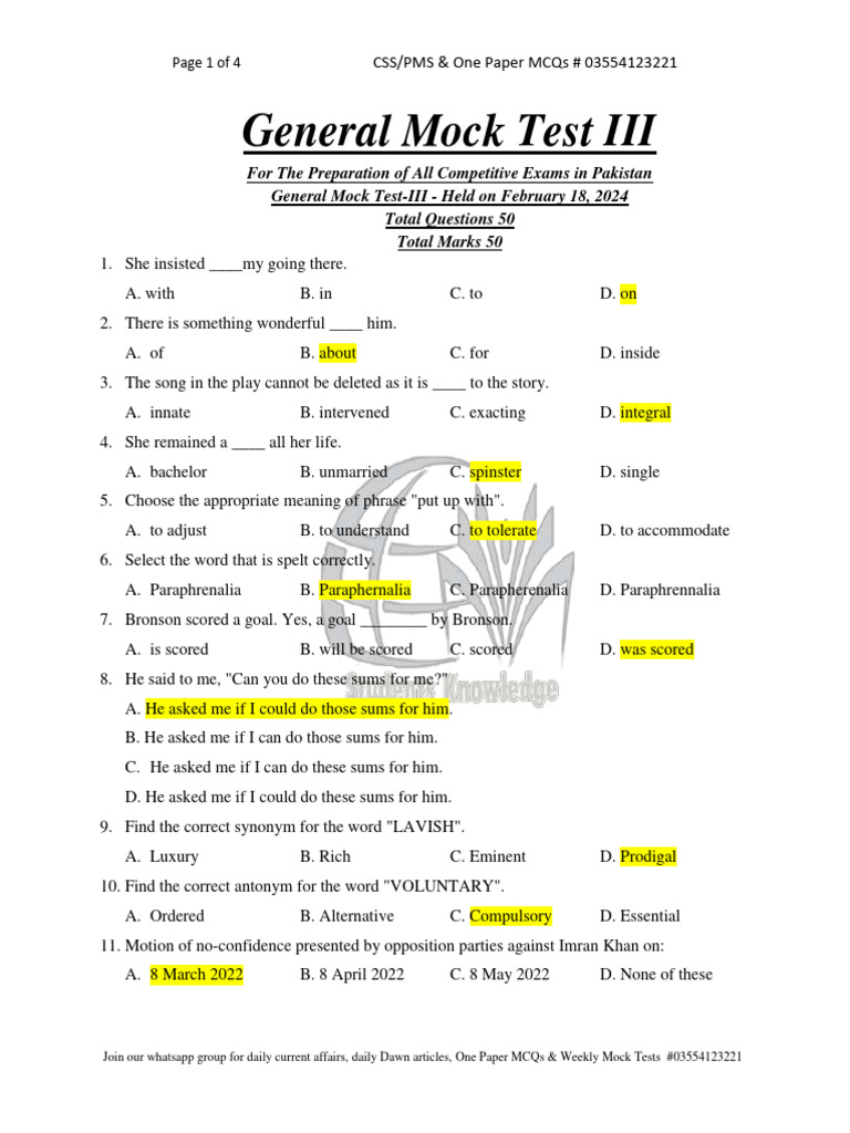 General Mock Test III - Solved Paper | PDF General Mock Test III - Solved Paper | PDF