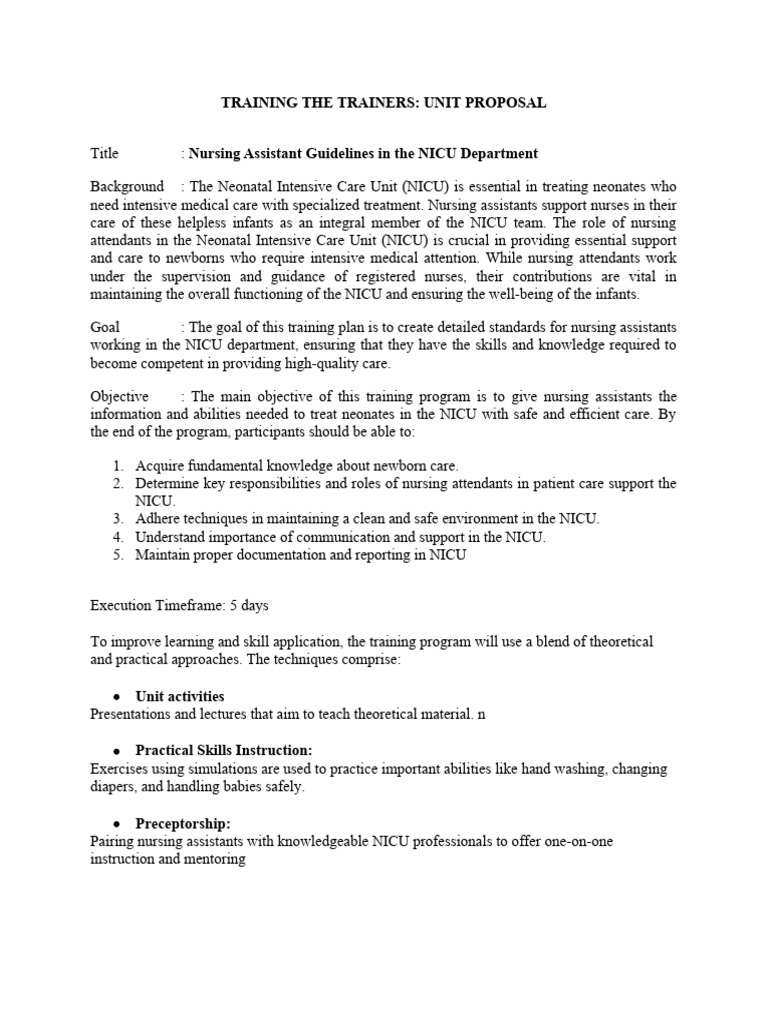 UNIT-PROPOSAL-NICU Department - Approved For Printing | PDF | Neonatal ...