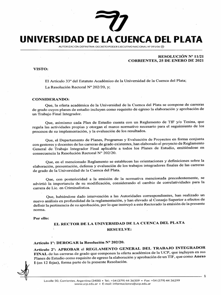 Reglamento de TIF | PDF | Plan de estudios | Aprendizaje