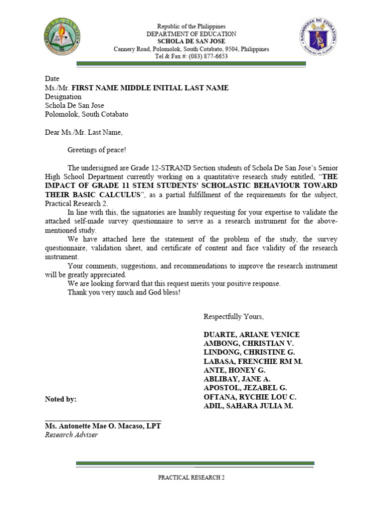 Research Instrument Validation (Final) | PDF | Questionnaire | Mathematics