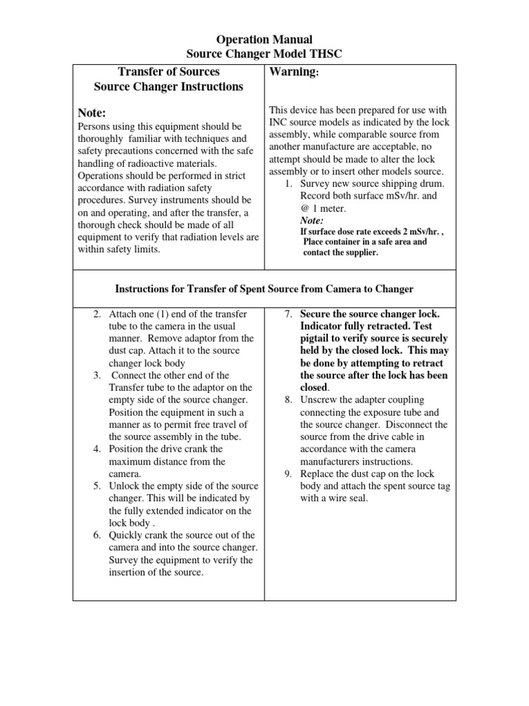 THSC Operation Manual 2019 | PDF | Camera | Radiation Protection