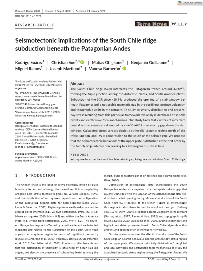 Suárez Et Al. - 2021 - Seismotectonic Implications of The South Chile ...