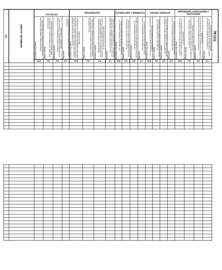 Rubrica de Escritura Copia1 | PDF | Gramática | Puntuación