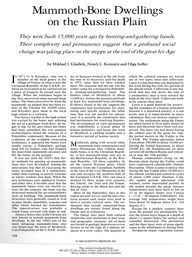 1984 Mammoth-Bone Dwellings On The Russian Plain | PDF | Physical ...