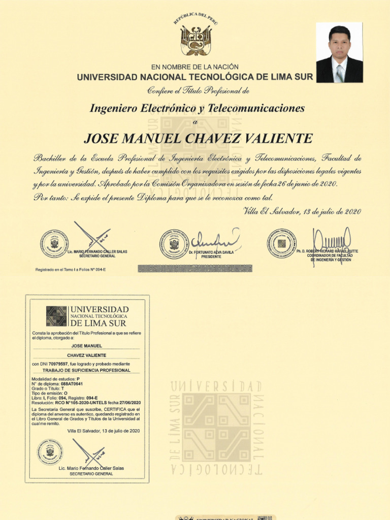 26.titulo Profesional Ingeniero Electrónico | PDF