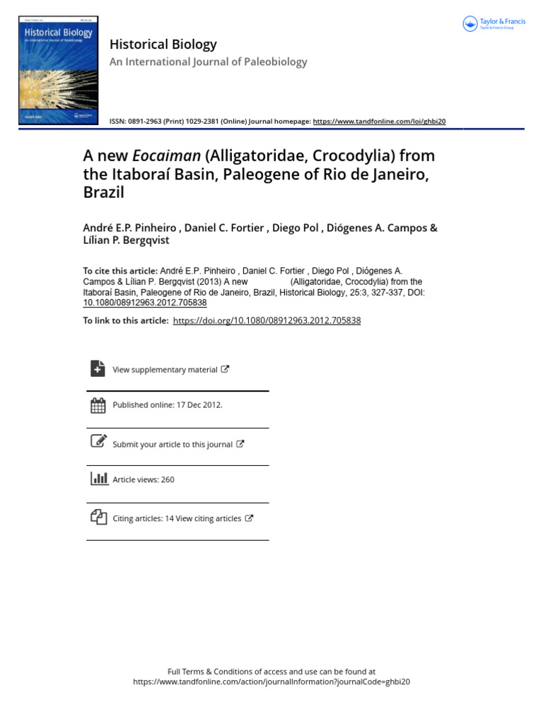 PINHEIRO Et Al 2013 - A New Eocaiman Alligatoridae Crocodylia From The ...
