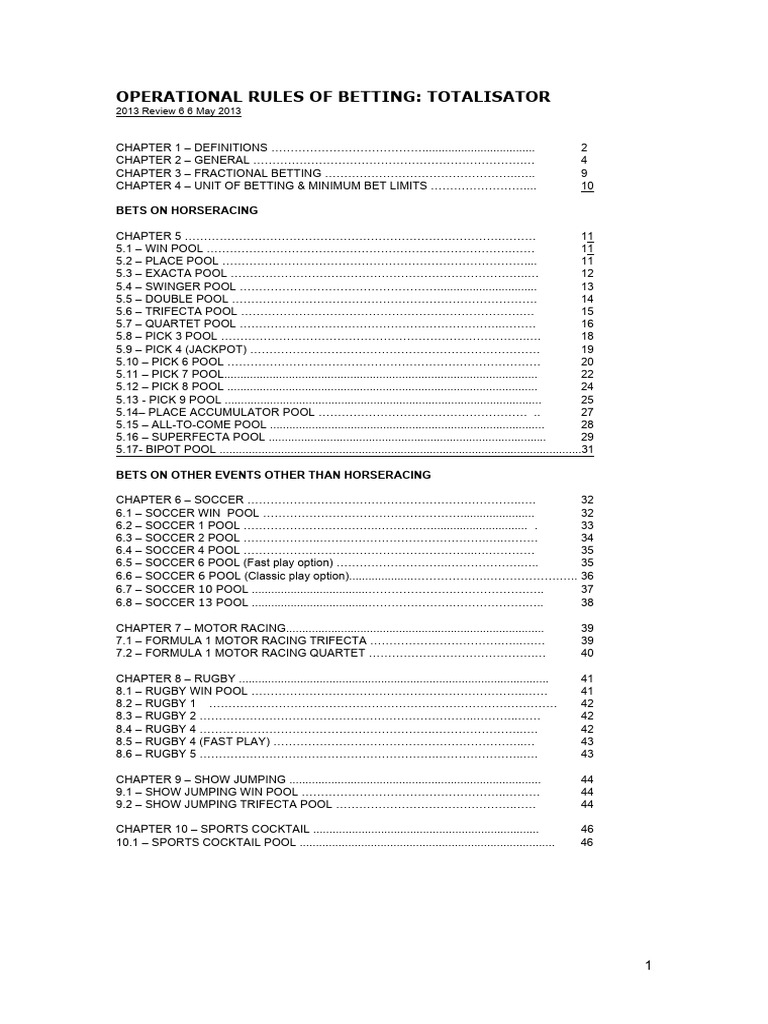 Totalisator Operational Rules | PDF | Legal Liability | Gambling