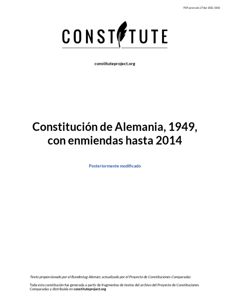 Constitución Alemania 2014 Pdf Gobierno Justicia