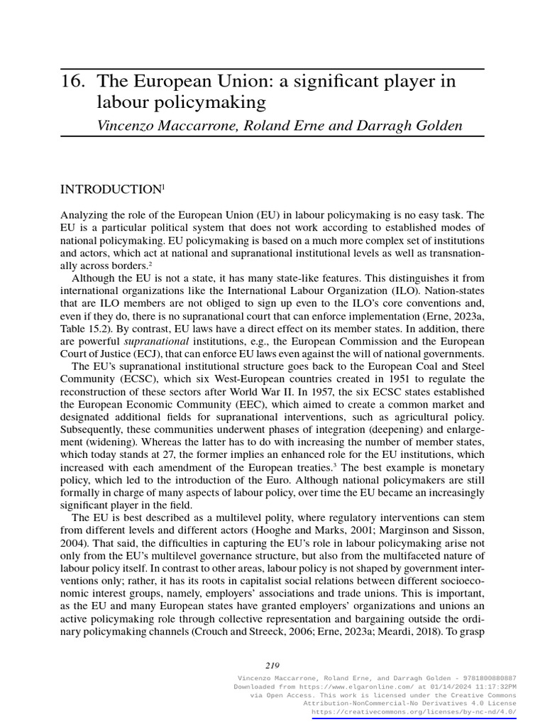 The European Union A Significant Player in Labour Policymaking | PDF | European Union | Economic ...